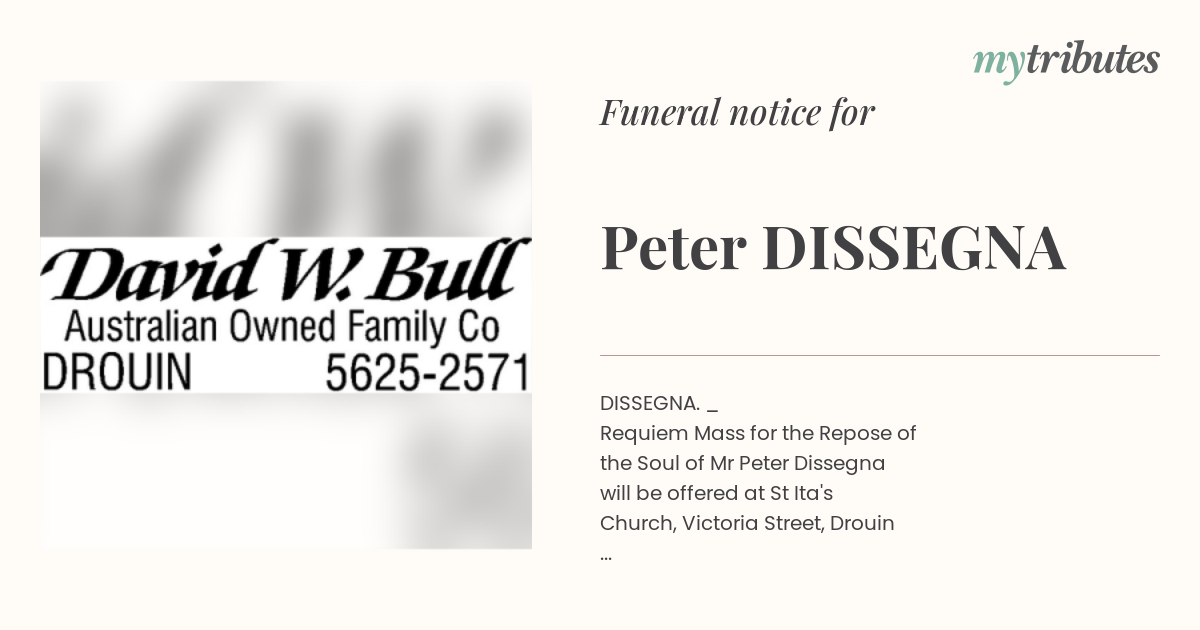 Peter DISSEGNA | Funeral Notices | Melbourne | My Tributes
