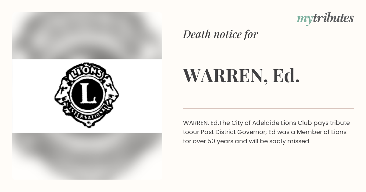 WARREN, Ed. | Death Notices | Darwin | My Tributes