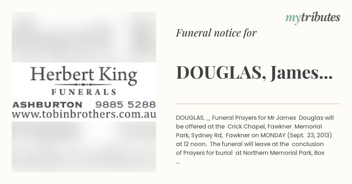 DOUGLAS, James (Jim) | Funeral Notices | Melbourne | My Tributes
