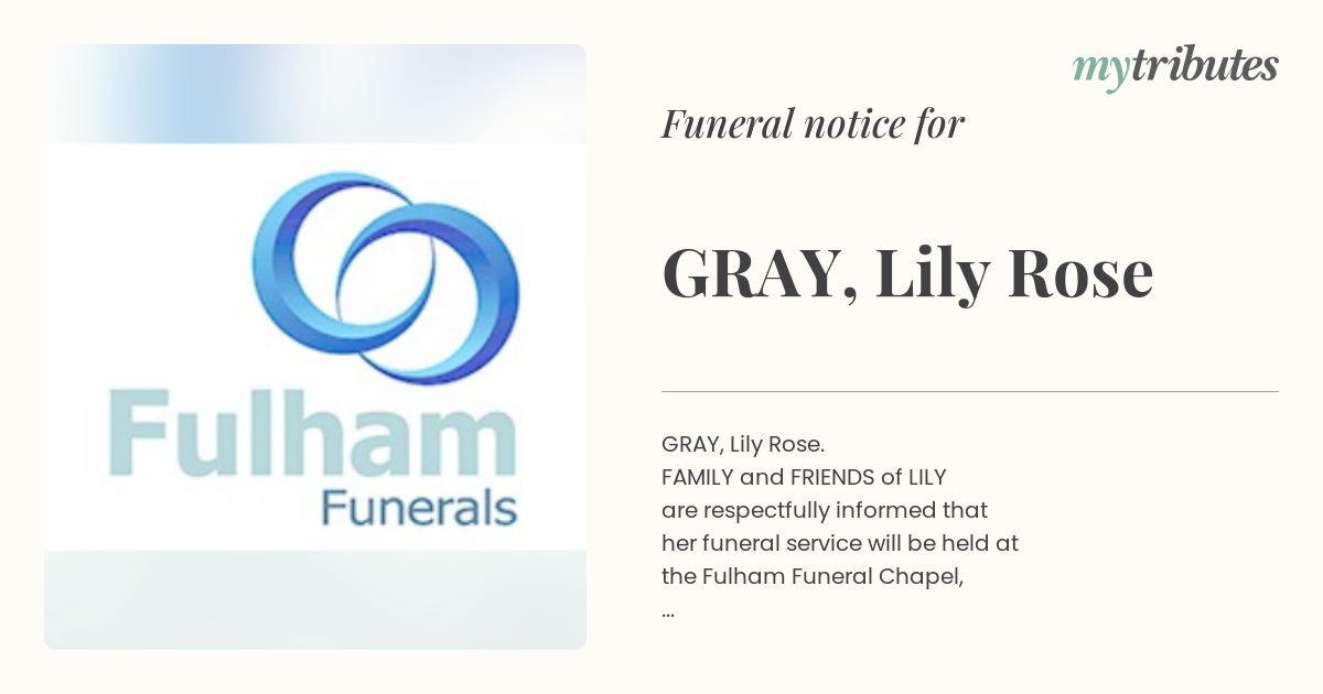 GRAY, Lily Rose | Funeral Notices | Darwin | Herald Sun