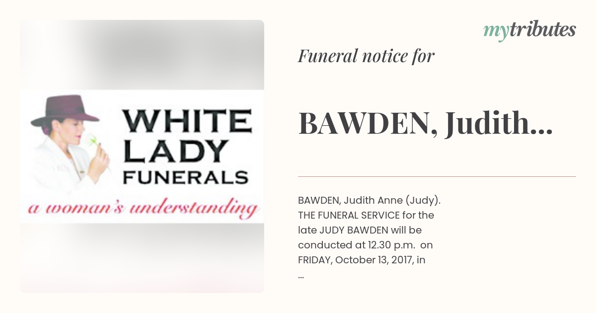 BAWDEN, Judith Anne (Judy) | Funeral Notices | Darwin | My Tributes
