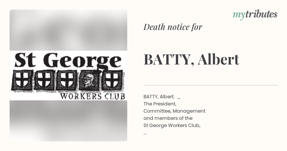 BATTY, Albert | Death Notices | Geelong | Weekly Times Now