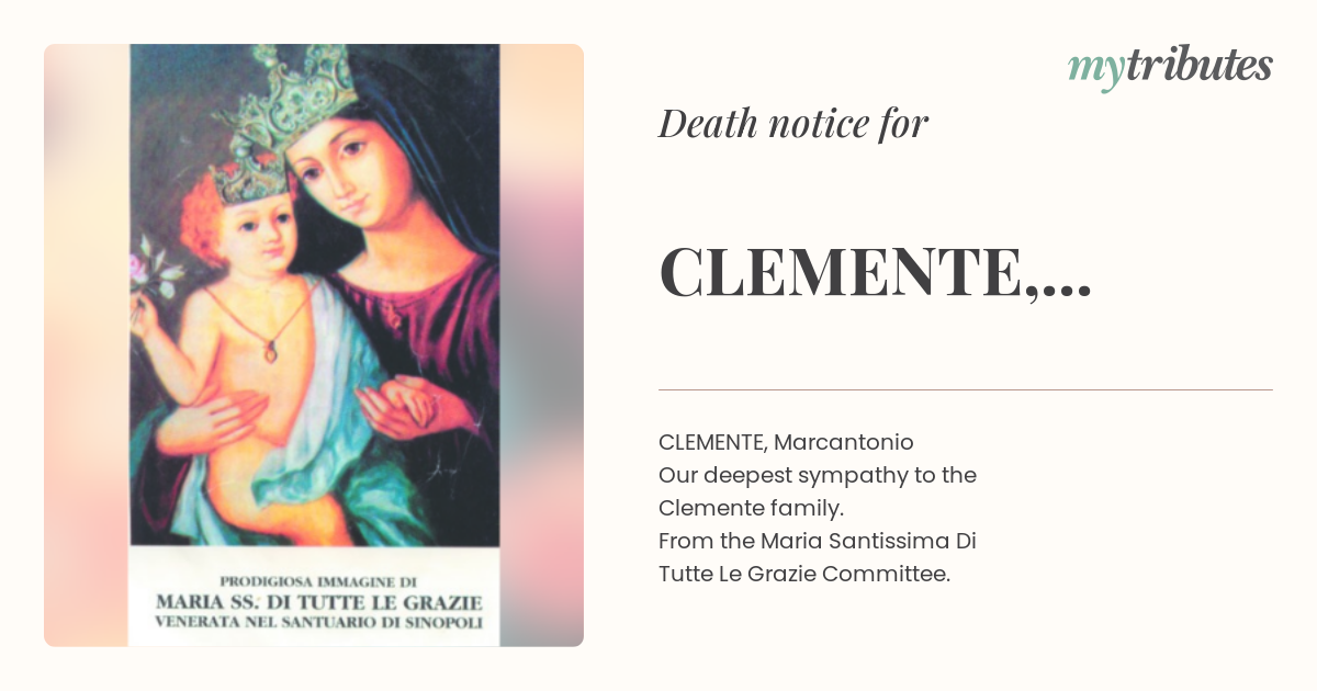 CLEMENTE, Marcantonio | Death Notices | Darwin | The Mercury