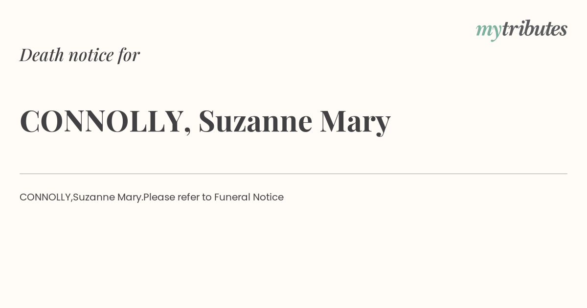 CONNOLLY, Suzanne Mary | Death Notices | Darwin | My Tributes