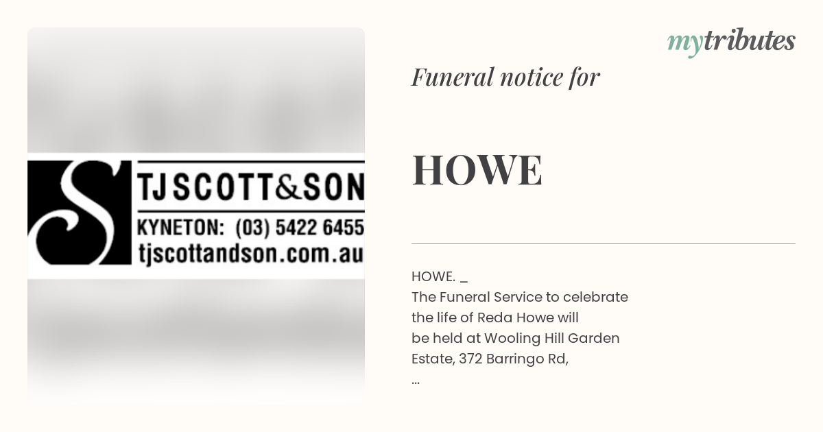 HOWE | Funeral Notices | Melbourne | My Tributes