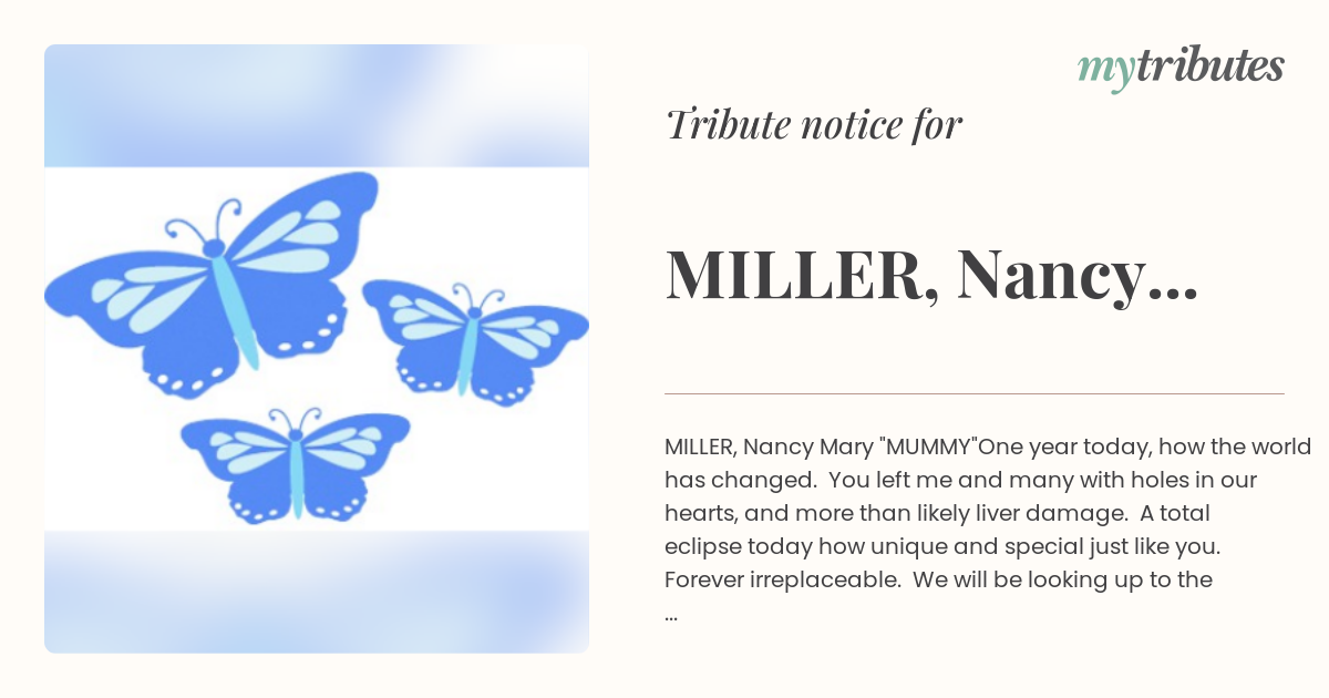 MILLER, Nancy Mary "MUMMY" | Tributes | Sydney | Gold Coast Bulletin