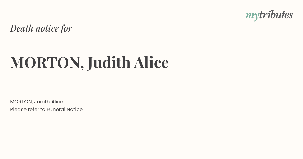 MORTON, Judith Alice | Death Notices | Darwin | The Mercury