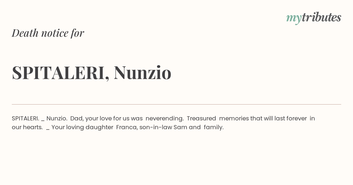 SPITALERI, Nunzio | Death Notices | Melbourne | My Tributes