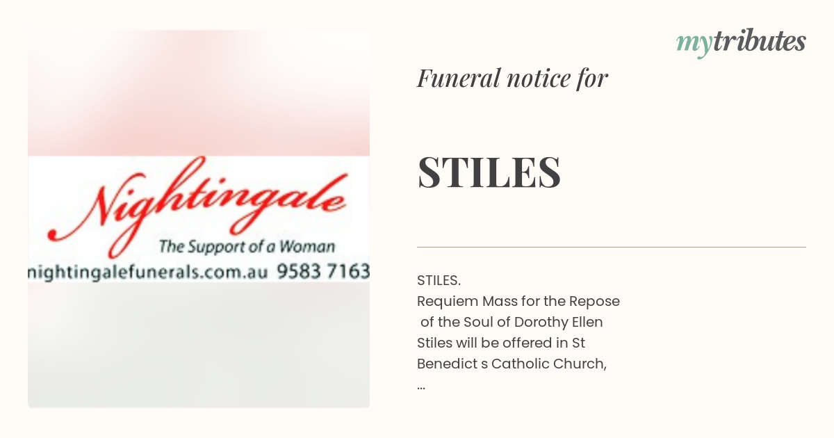 STILES | Funeral Notices | Melbourne | My Tributes