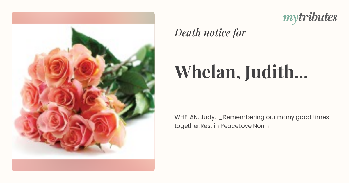 Whelan, Judith Jean | Death Notices | Tasmania | The Mercury