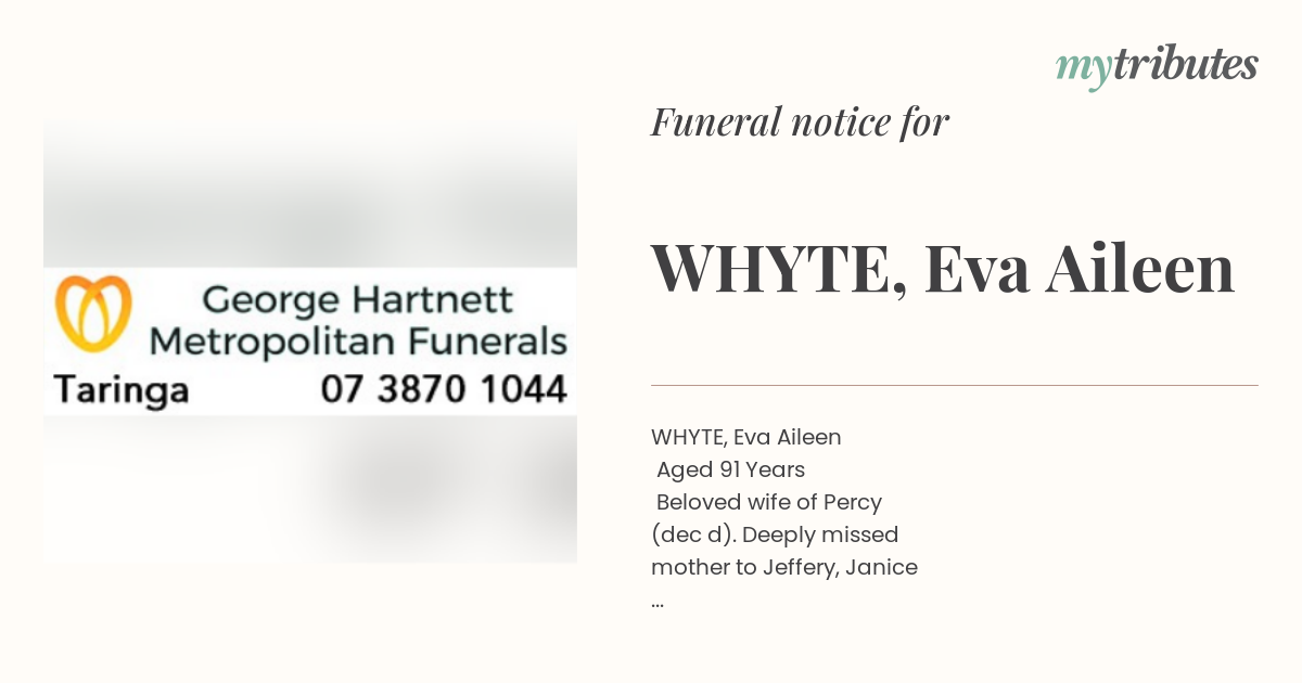 WHYTE, Eva Aileen | Funeral Notices | Brisbane | Herald Sun