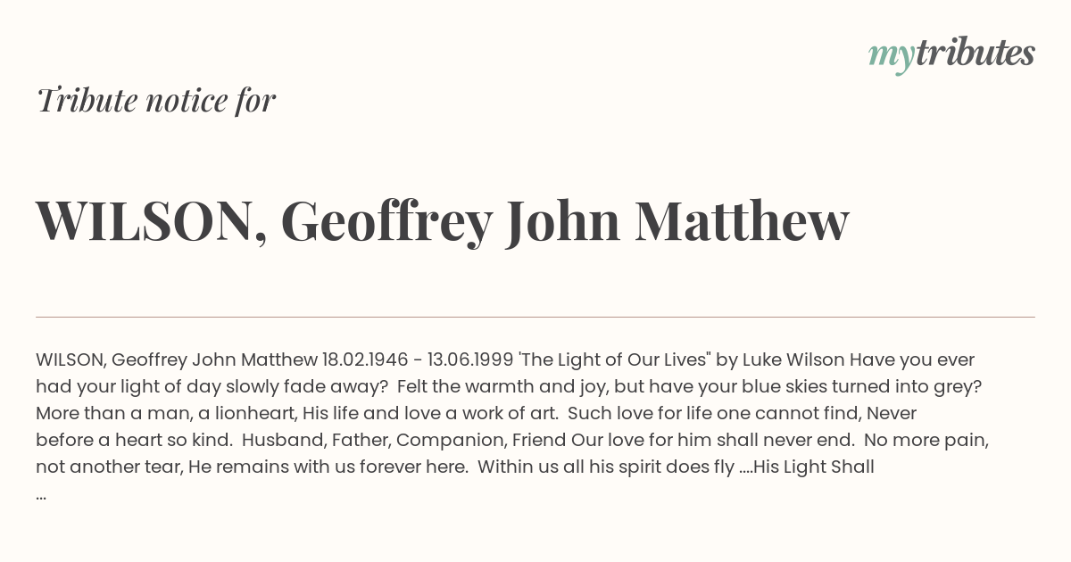 WILSON, Geoffrey John Matthew | Tributes | Brisbane | The Courier Mail