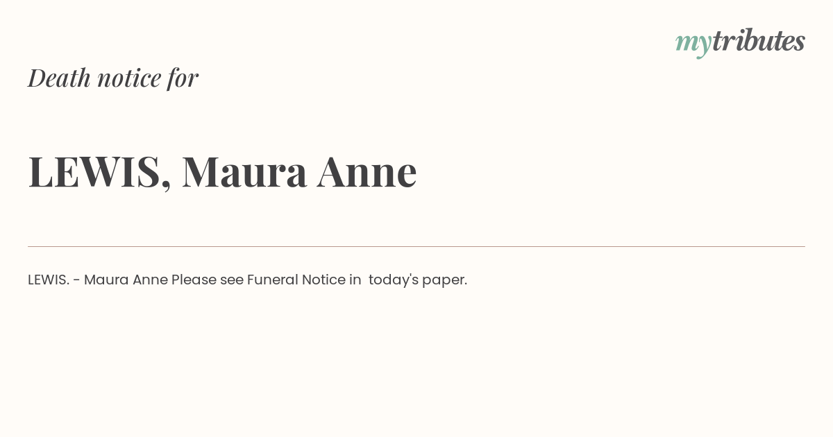 LEWIS, Maura Anne | Death Notices | Melbourne | The Mercury