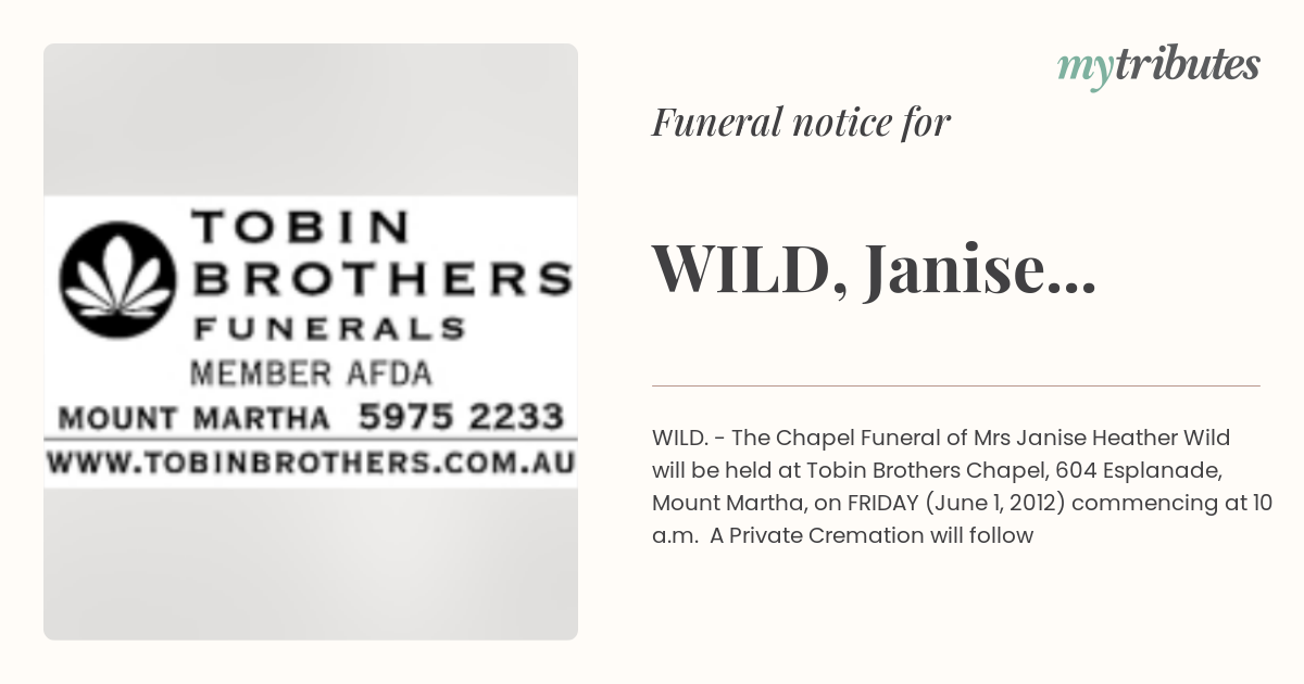 WILD, Janise Heather | Funeral Notices | Melbourne | My Tributes