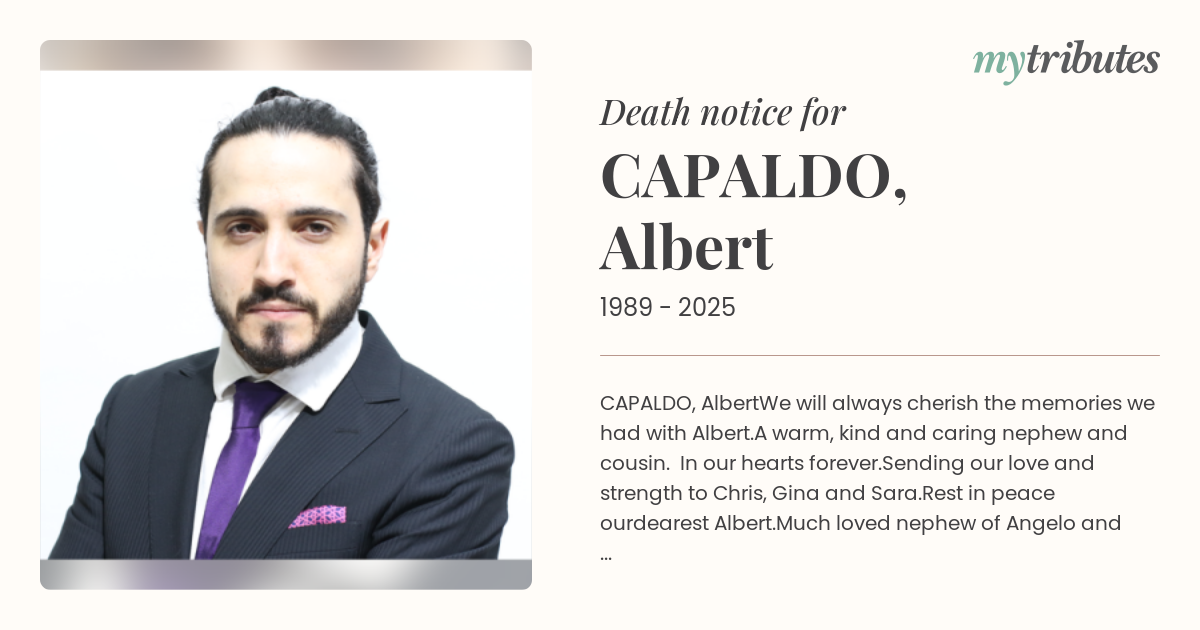 CAPALDO, Albert | Death Notices | Adelaide | My Tributes