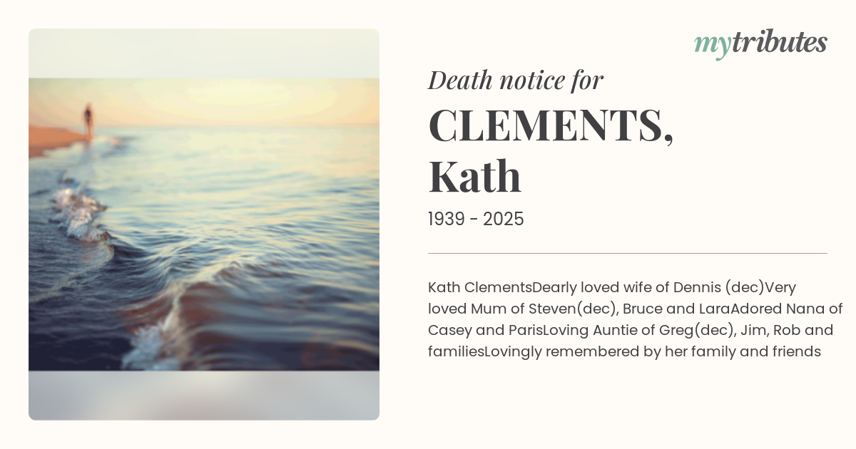 CLEMENTS, Kath | Death Notices | Adelaide | My Tributes