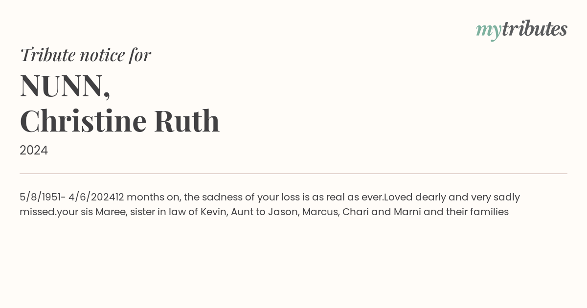 NUNN, Christine Ruth | Tributes | Geelong | My Tributes