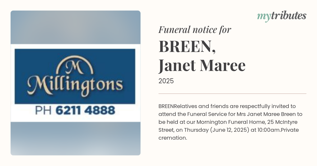 BREEN, Janet Maree | Funeral Notices | Tasmania | The Mercury