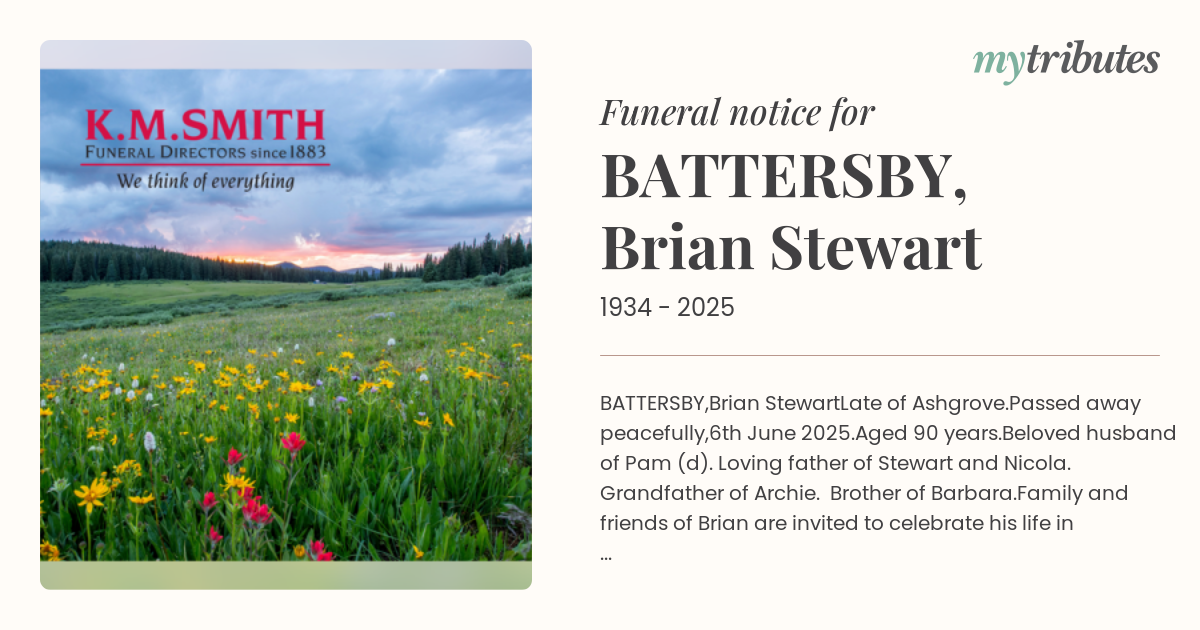 BATTERSBY, Brian Stewart | Funeral Notices | Brisbane | My Tributes