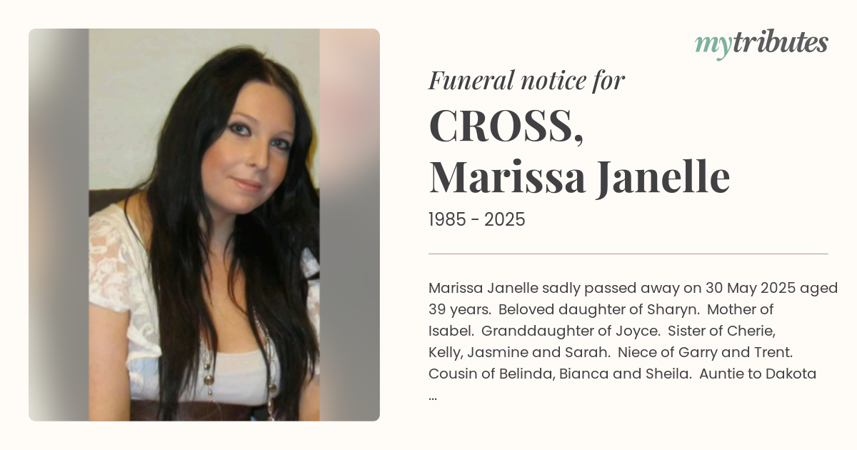 CROSS, Marissa Janelle | Funeral Notices | Adelaide | My Tributes