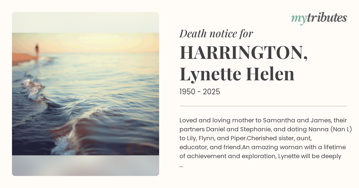 HARRINGTON, Lynette Helen | Death Notices | Brisbane | My Tributes
