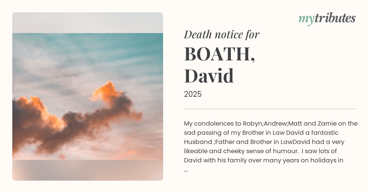 BOATH, David | Death Notices | Adelaide | My Tributes