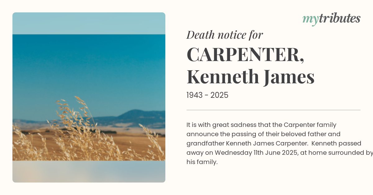 CARPENTER, Kenneth James | Death Notices | Melbourne | My Tributes