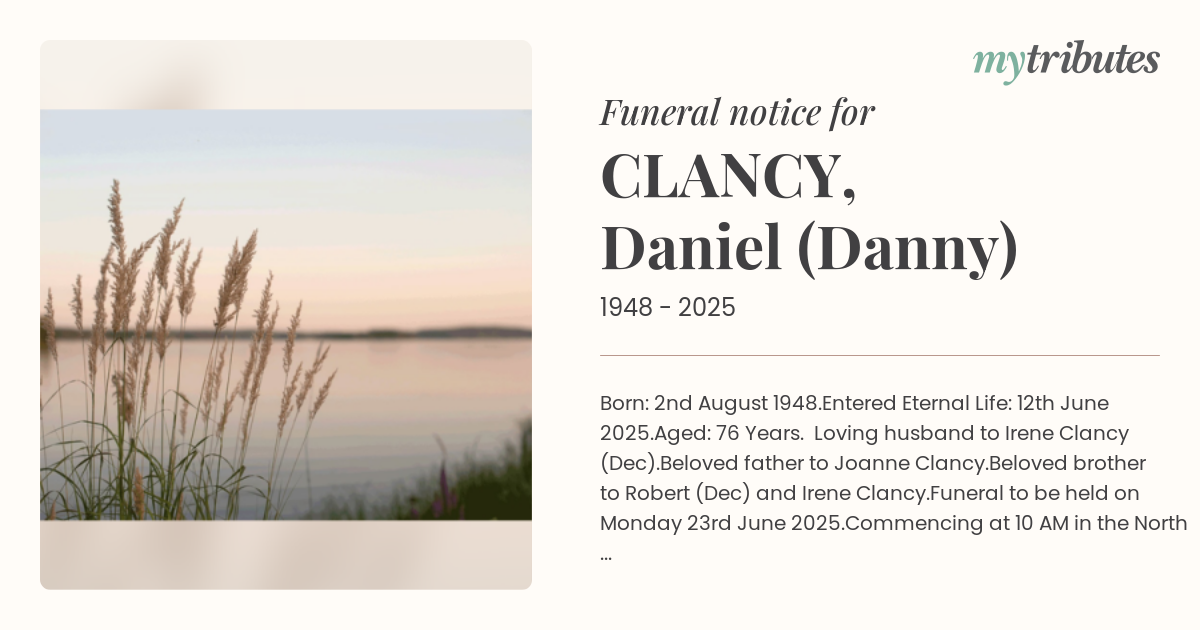 CLANCY, Daniel (Danny) | Funeral Notices | Sydney | My Tributes