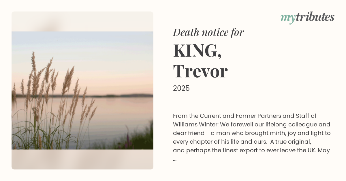 KING, Trevor | Death Notices | Melbourne | My Tributes