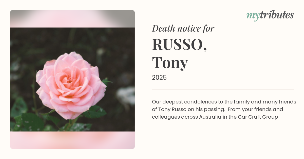 RUSSO, Tony | Death Notices | Adelaide | My Tributes