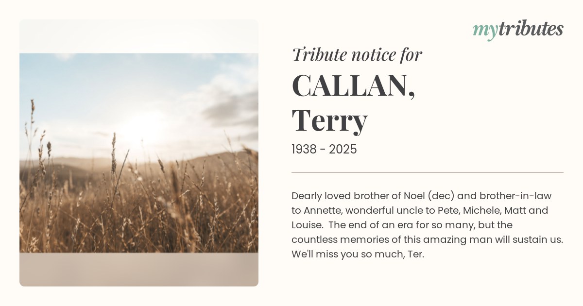 CALLAN, Terry | Tributes | Geelong | My Tributes