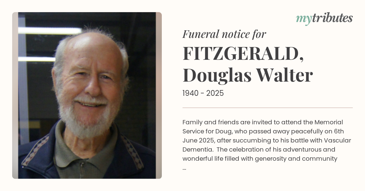 FITZGERALD, Douglas Walter | Funeral Notices | Adelaide | My Tributes