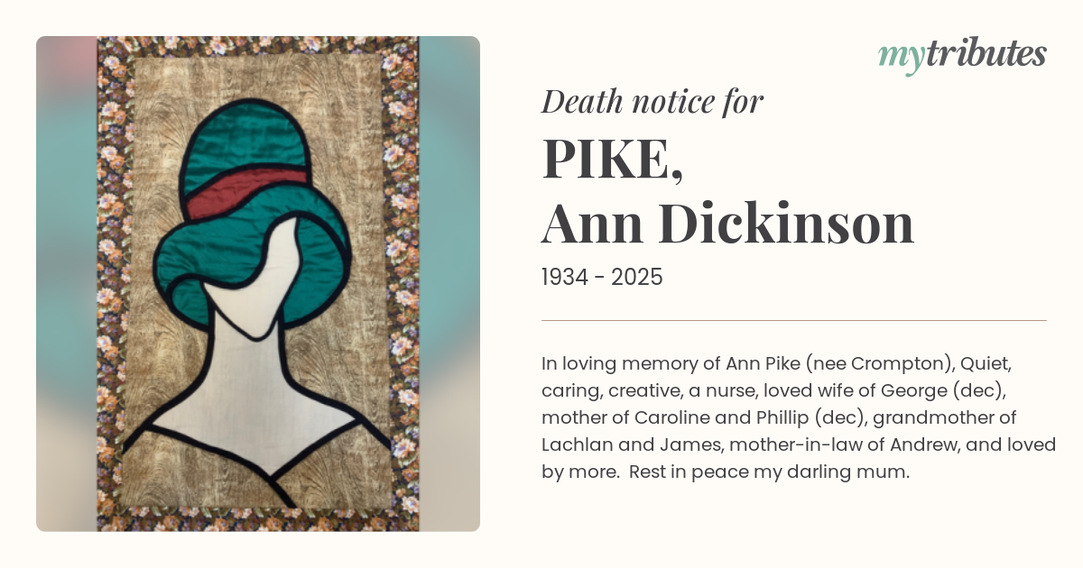 PIKE, Ann Dickinson | Death Notices | Adelaide | My Tributes