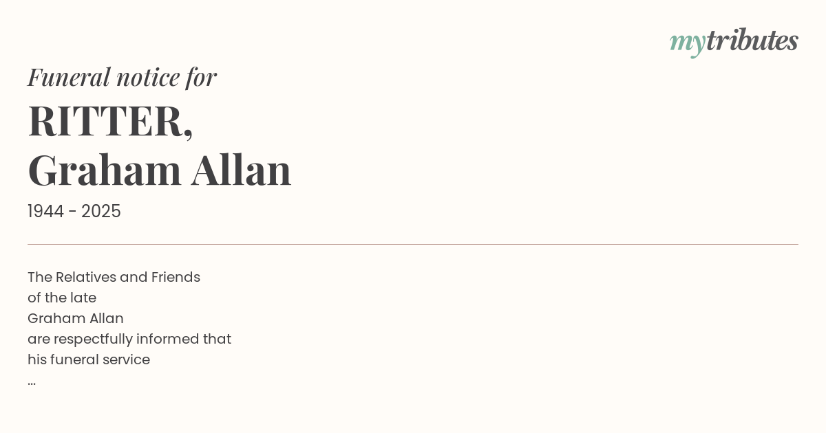RITTER, Graham Allan | Funeral Notices | Adelaide | My Tributes