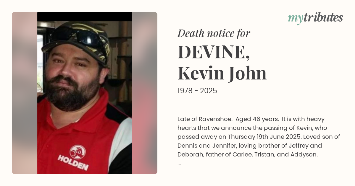 DEVINE, Kevin John | Death Notices | Cairns | My Tributes