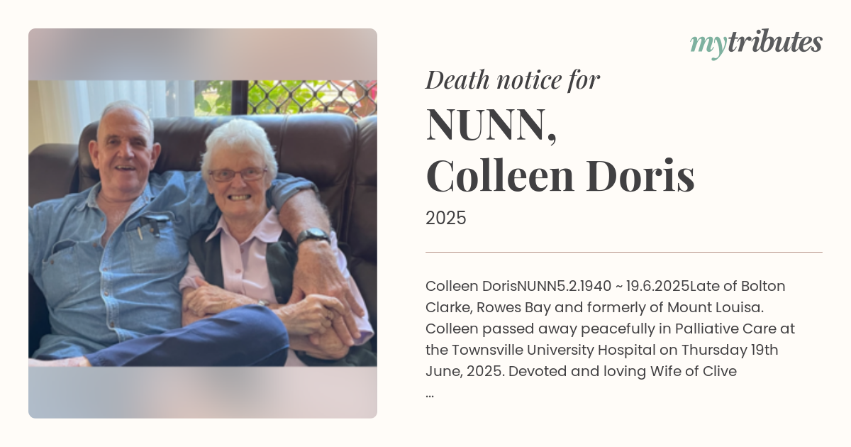 NUNN, Colleen Doris | Death Notices | Townsville | My Tributes