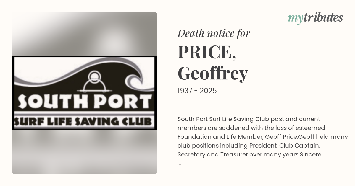 PRICE, Geoffrey | Death Notices | Adelaide | My Tributes