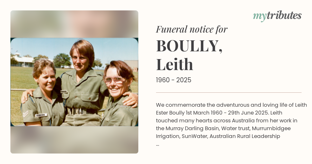 BOULLY, Leith | Funeral Notices | | My Tributes