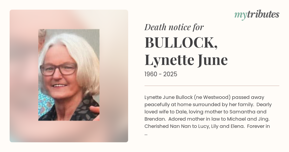 BULLOCK, Lynette June | Death Notices | Geelong | My Tributes