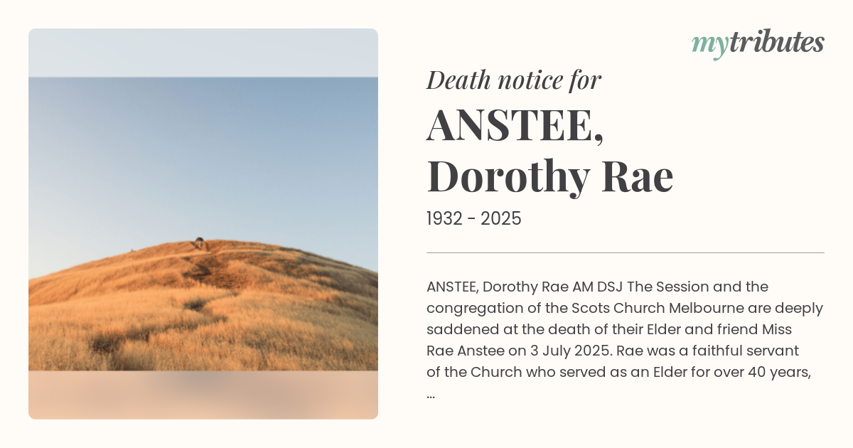 ANSTEE, Dorothy Rae | Death Notices | Melbourne | Herald Sun