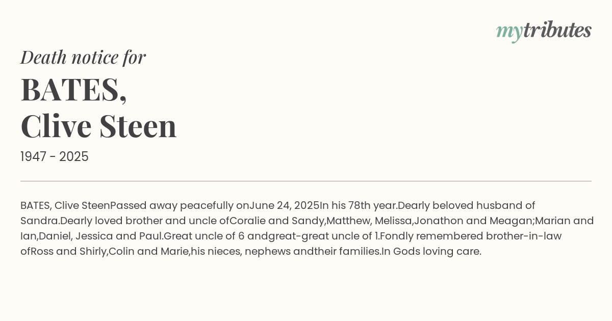 BATES, Clive Steen | Death Notices | Adelaide | The Advertiser