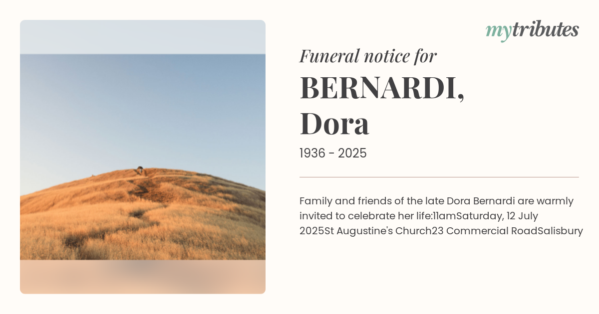 BERNARDI, Dora | Funeral Notices | Adelaide | My Tributes