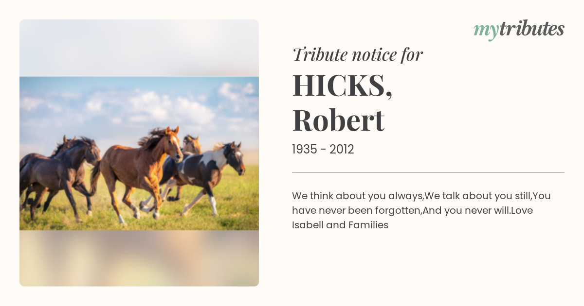 HICKS, Robert | Tributes | Townsville | My Tributes