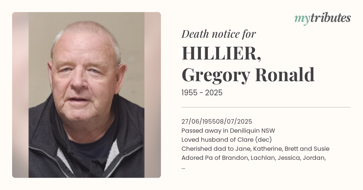 HILLIER, Gregory Ronald | Death Notices | Melbourne | Herald Sun