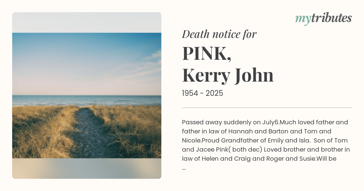 PINK, Kerry John | Death Notices | Adelaide | My Tributes