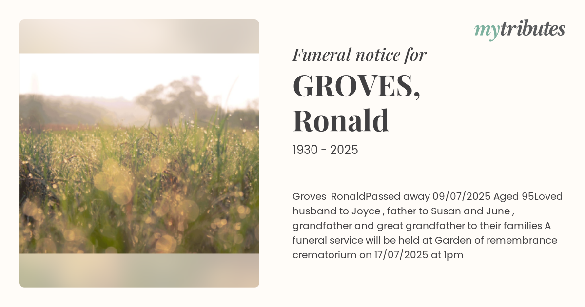 GROVES, Ronald | Funeral Notices | Toowoomba / Gatton | Herald Sun