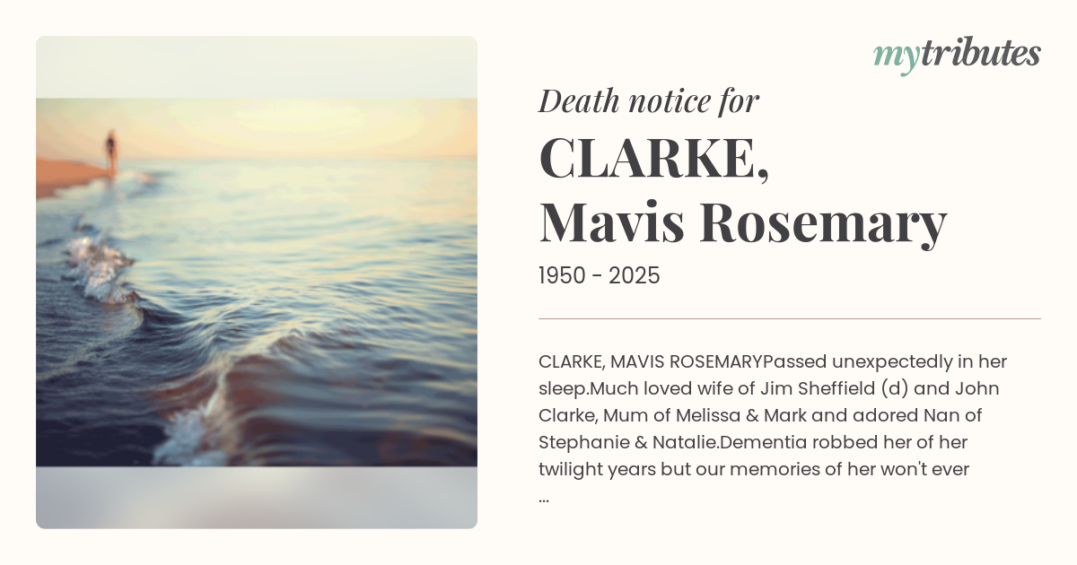 CLARKE, Mavis Rosemary | Death Notices | Melbourne | My Tributes