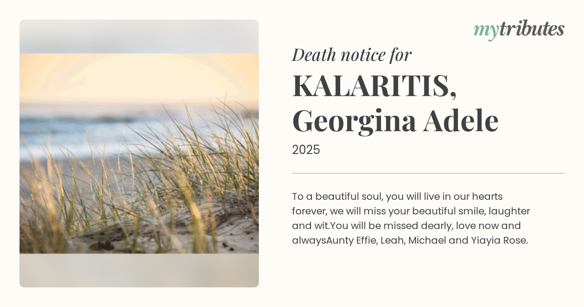 KALARITIS, Georgina Adele | Death Notices | Adelaide | The Advertiser