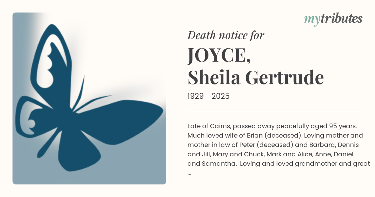 JOYCE, Sheila Gertrude | Death Notices | Melbourne | My Tributes