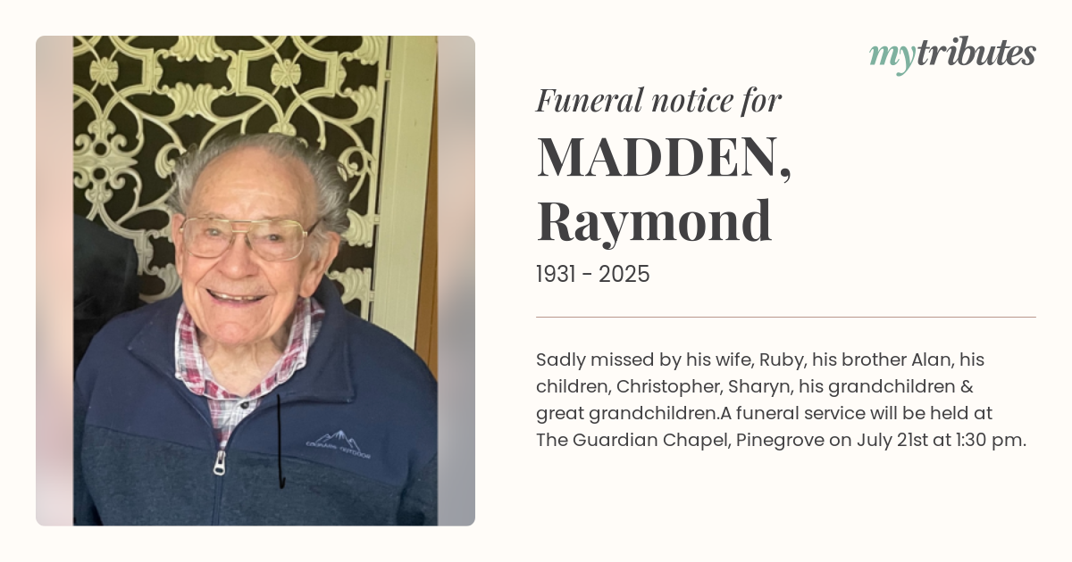 MADDEN, Raymond | Funeral Notices | Sydney | My Tributes